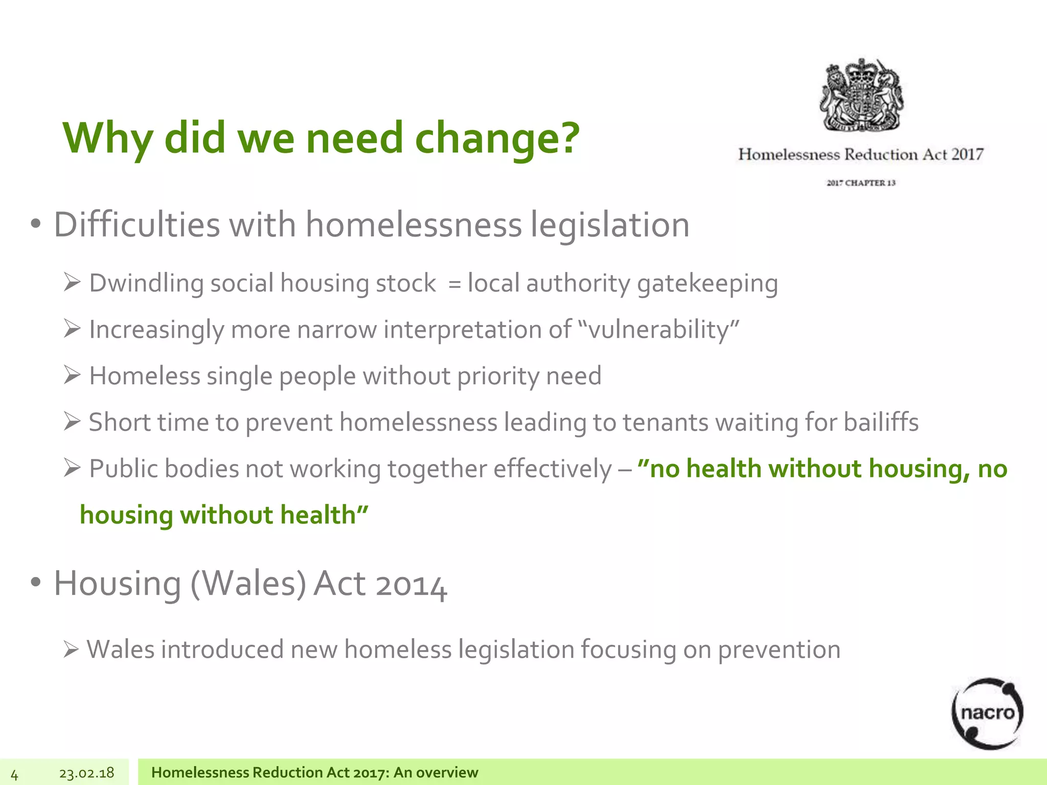 Homelessness Reduction Act 2017: An Overview | PPTX