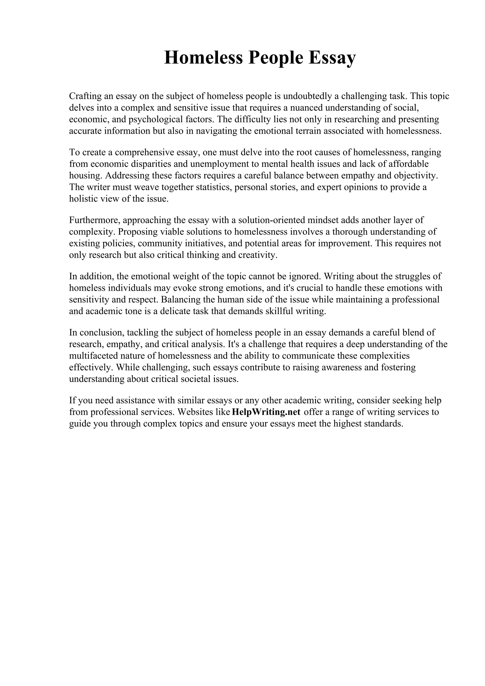 Homeless People Essay. Maharishi University of Management | PDF