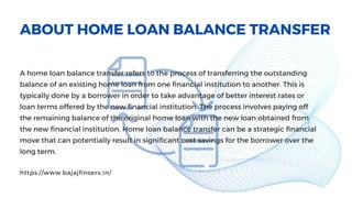 FEATURES OF HOME LOAN BALANCE TRANSFER | PPT