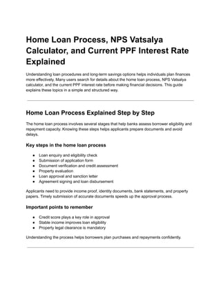 Home Loan Process, NPS Vatsalya Calculator, and Current PPF Interest ...