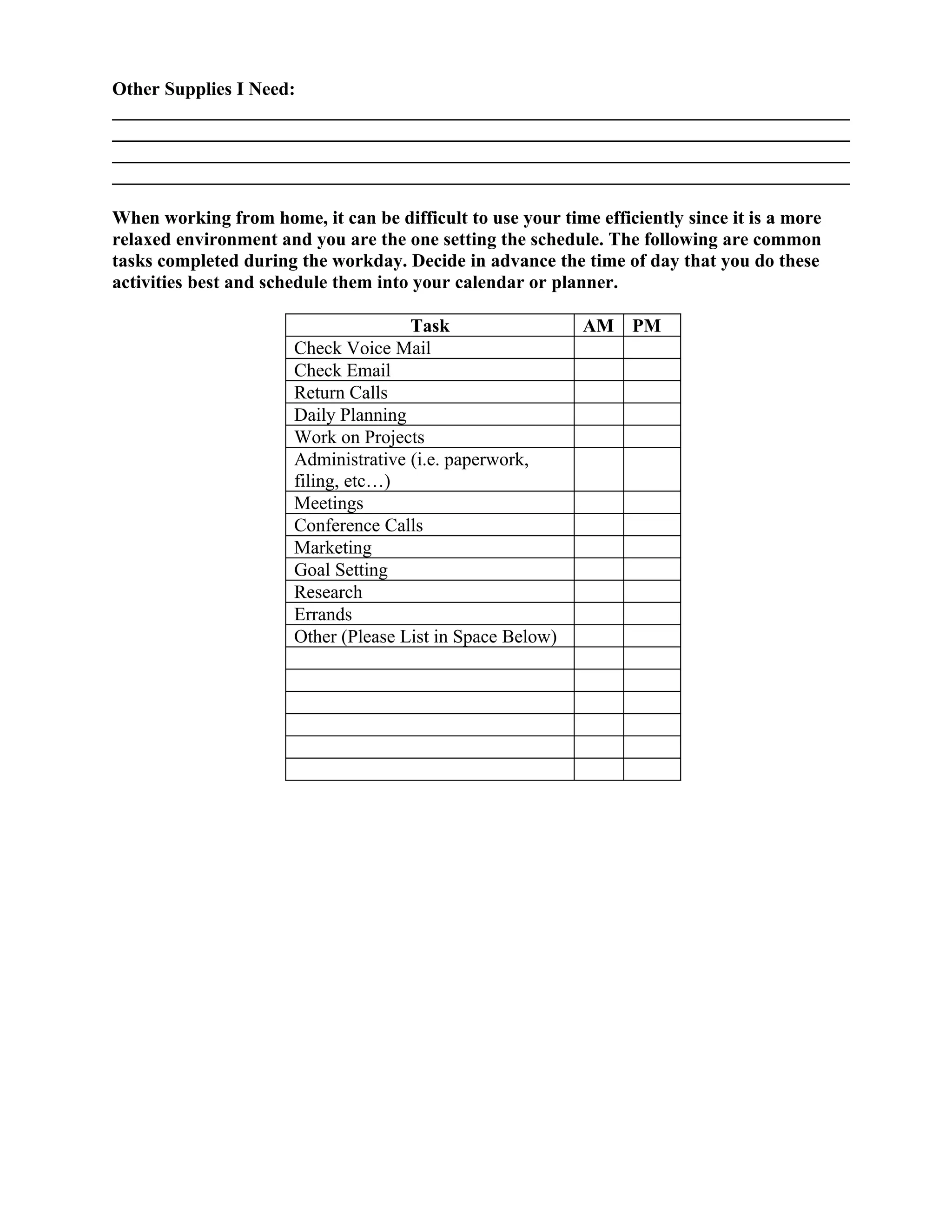 Home office checklist | DOC