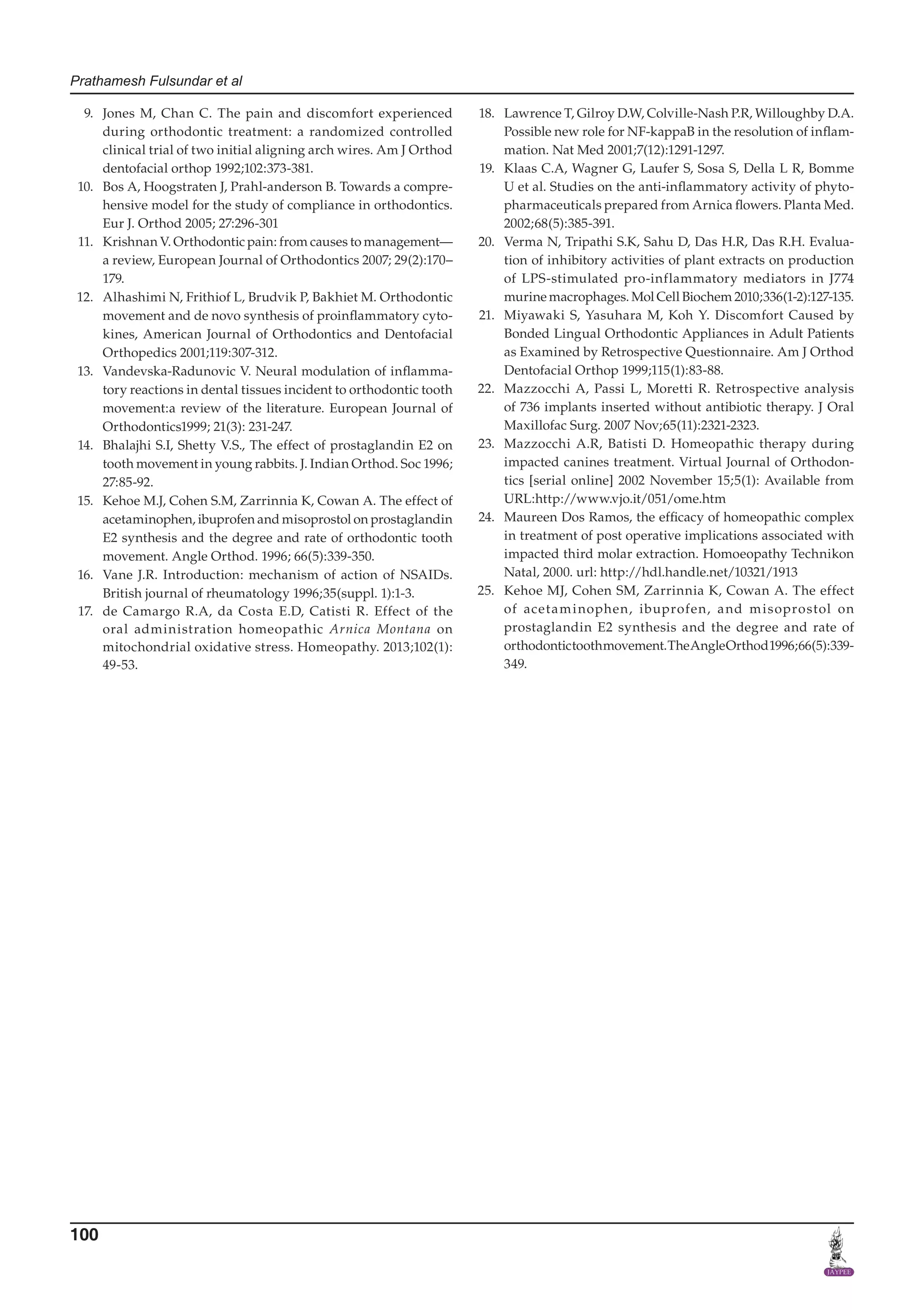 Homeopathic Arnicai to Control Orthodontic Pain-A Substitute to ...