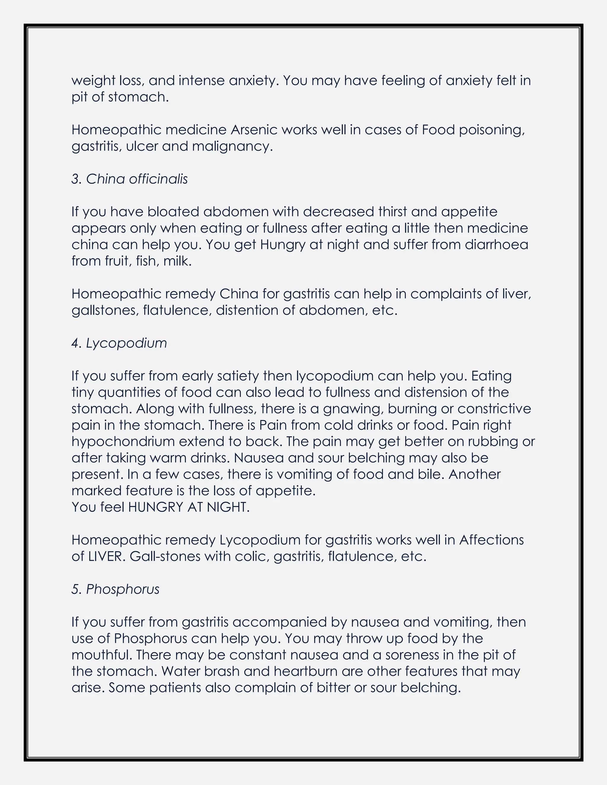 Homeopathy Treatment for Gastritis and Acidity | PDF