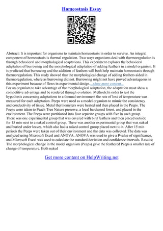 Homeostasis Essay | PDF