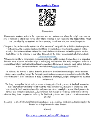 Homeostasis Essay | PDF