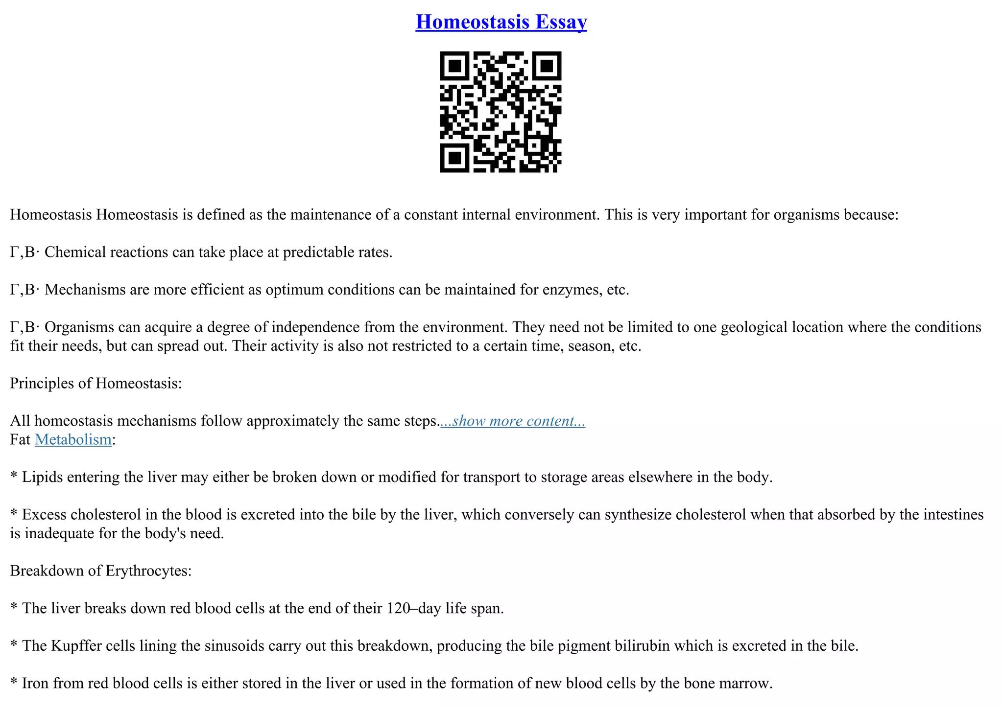 Homeostasis Experiment | PDF