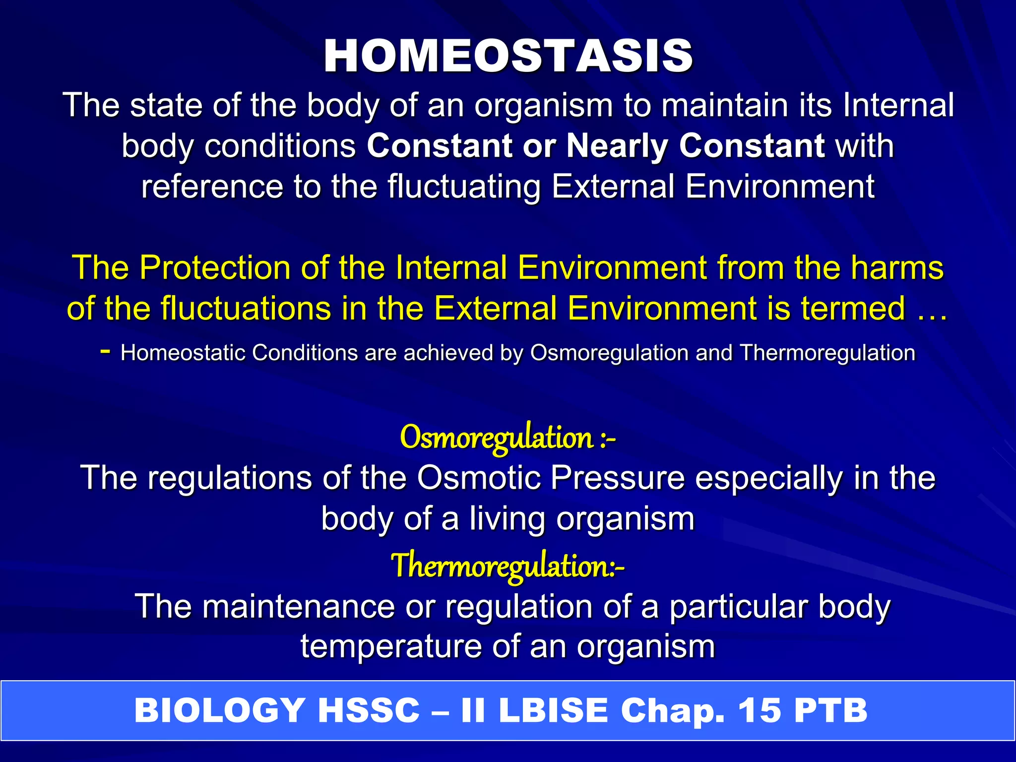 Homeostasis LBISE HSSC - II Chap. 15 | PPT