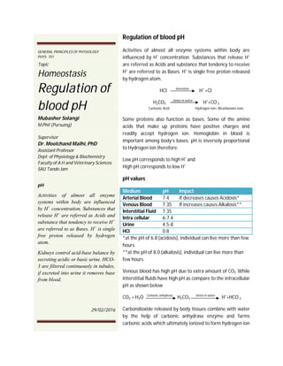 Homeostasis, maintenance of blood ph | PDF