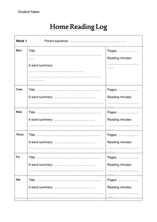 Home reading log | DOCX
