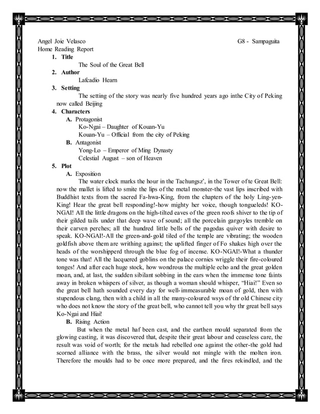 Home Reading Report Example