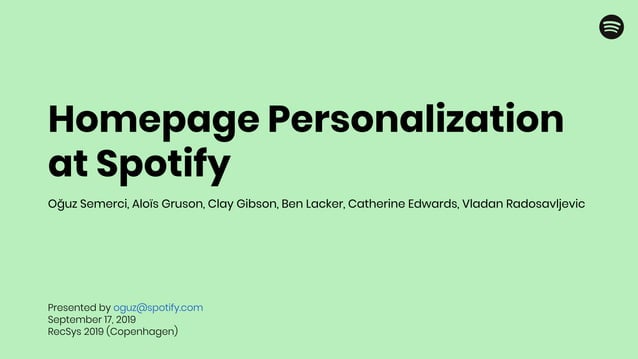 Homepage Personalization at Spotify | PPT