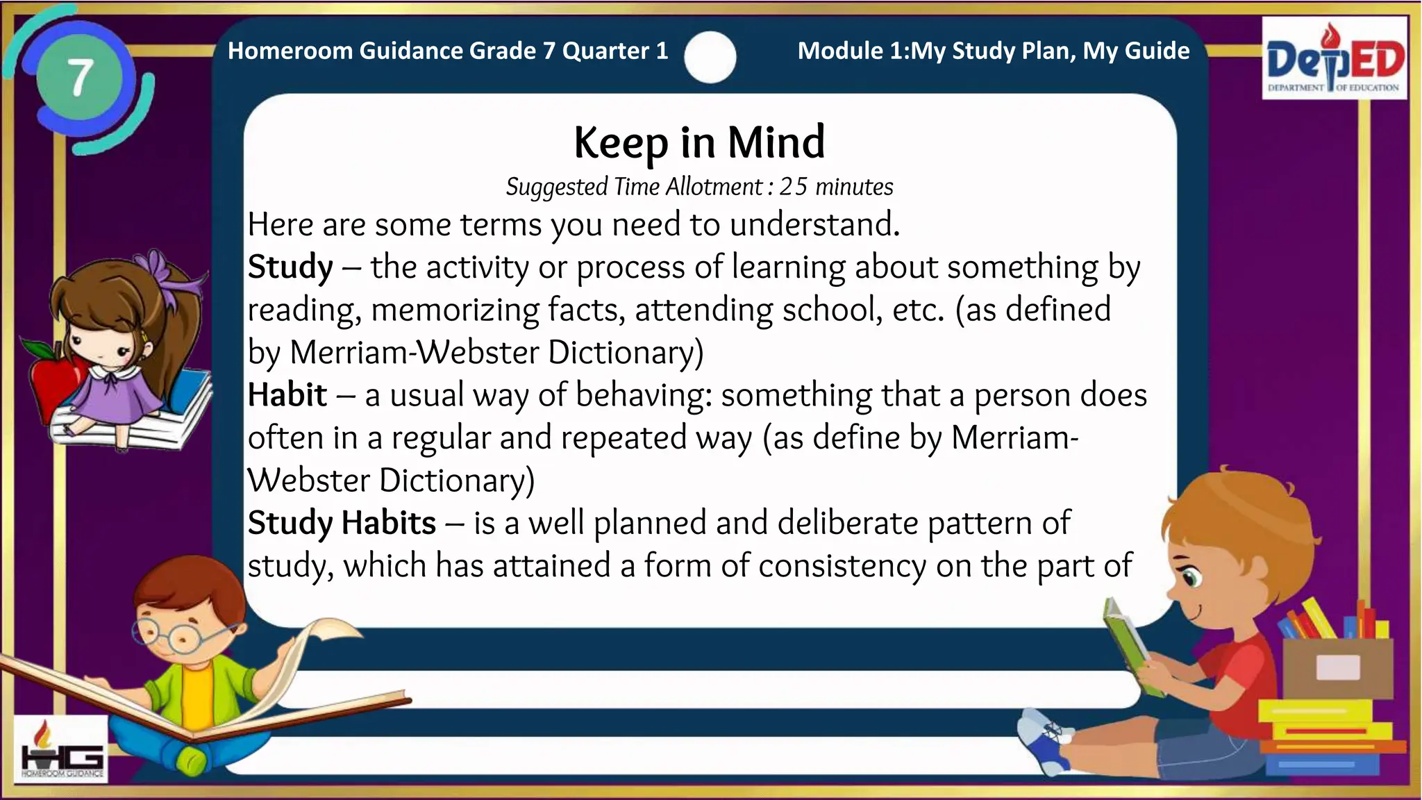 Homeroom-Guidance STUDY PLAN, GUIDE IN Q1 | PPTX