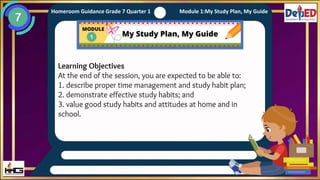 Homeroom-Guidance STUDY PLAN, GUIDE IN Q1 | PPTX