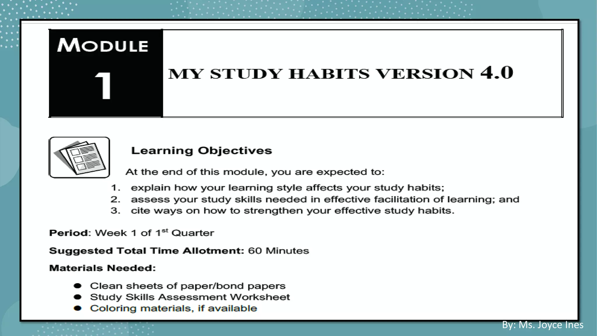 Grade 9 Homeroom Guidance Module 1 "My Study Habits" (1st Quarter) | PPTX