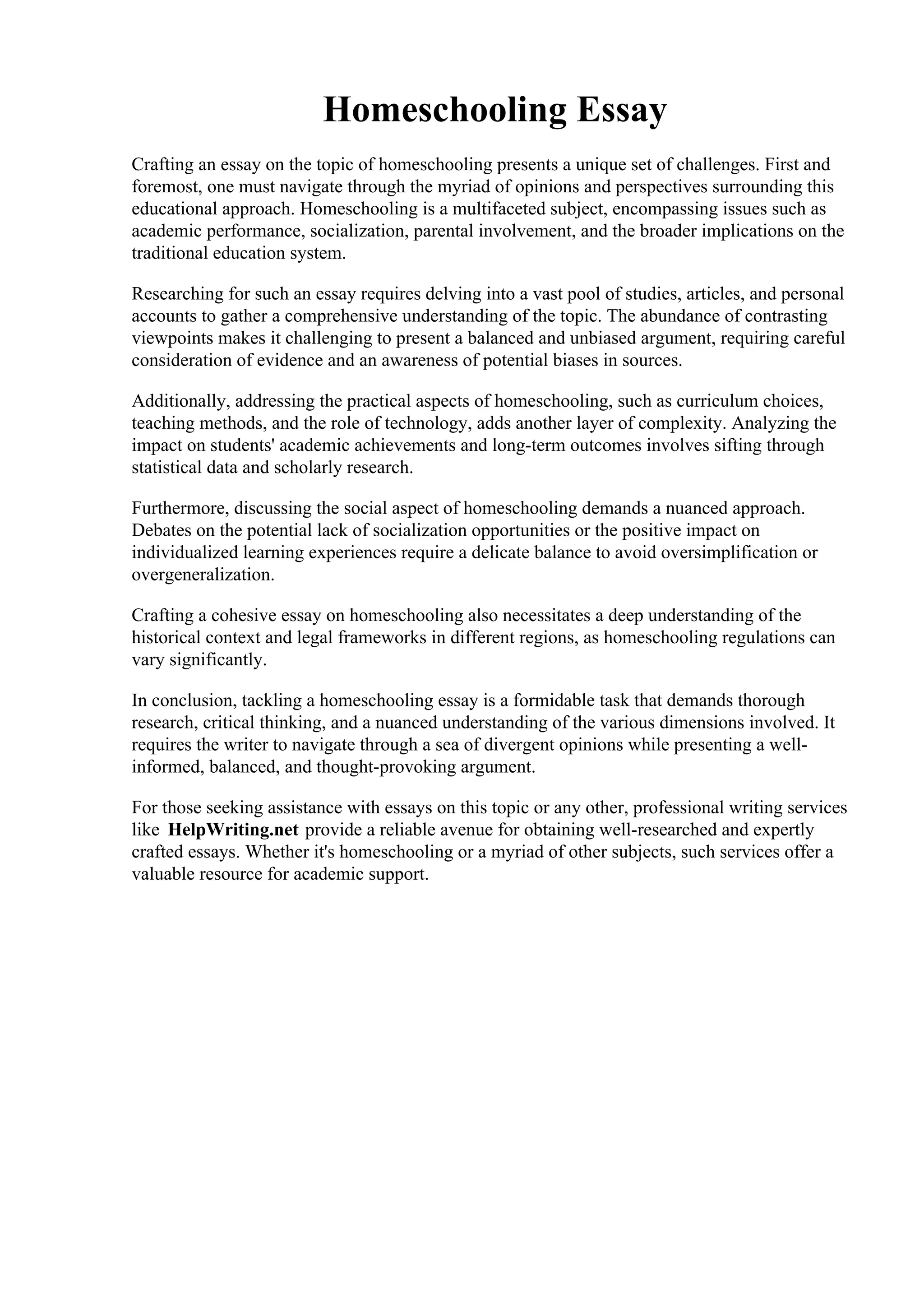Homeschooling Essay. Pros And Cons Of Homeschooling | PDF