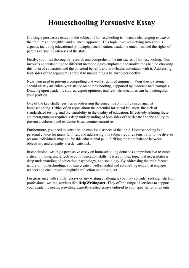 Homeschooling Persuasive Essay. University of Texas at Austin | PDF