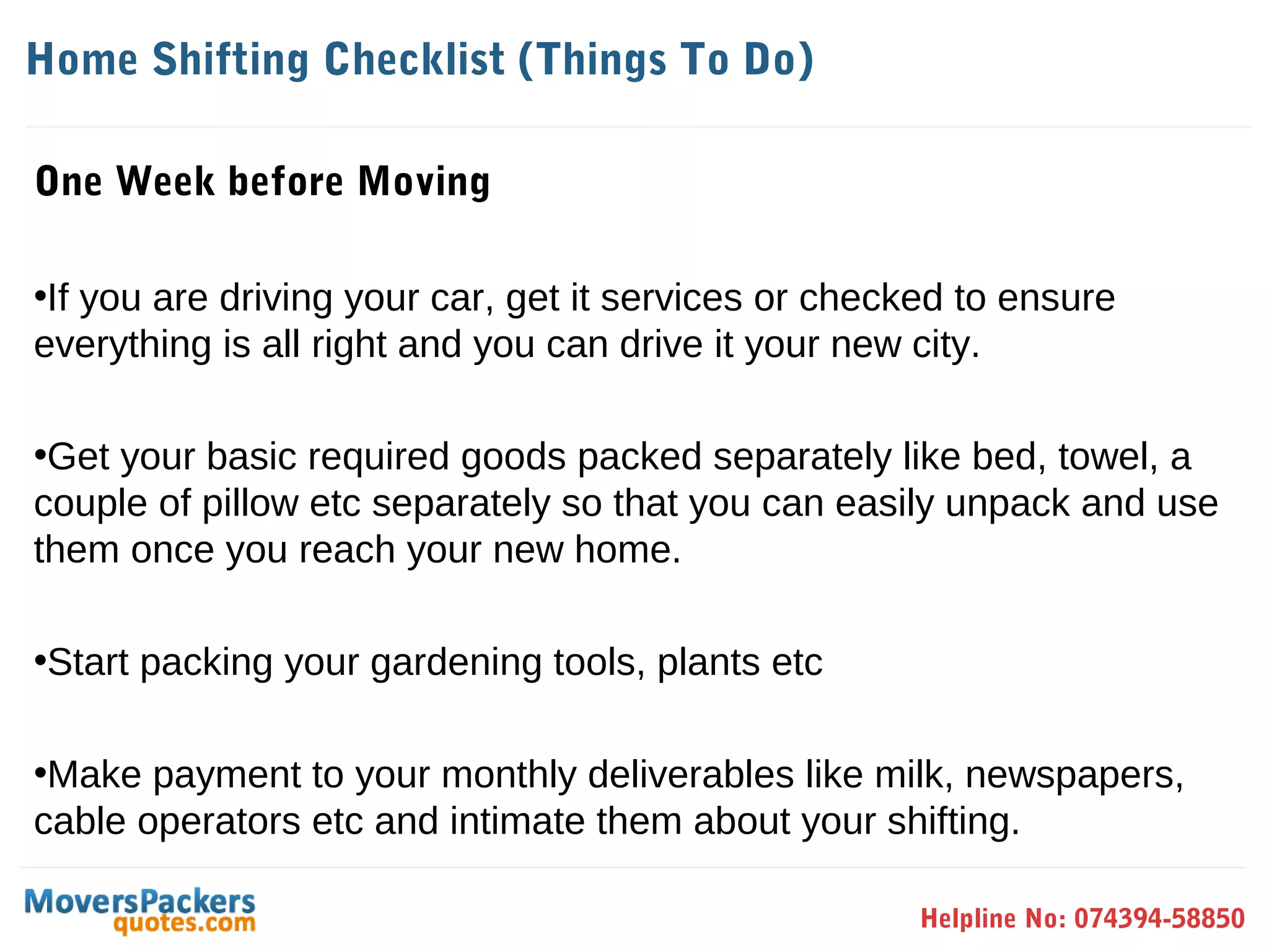 Home Shifting Checklist | PPS