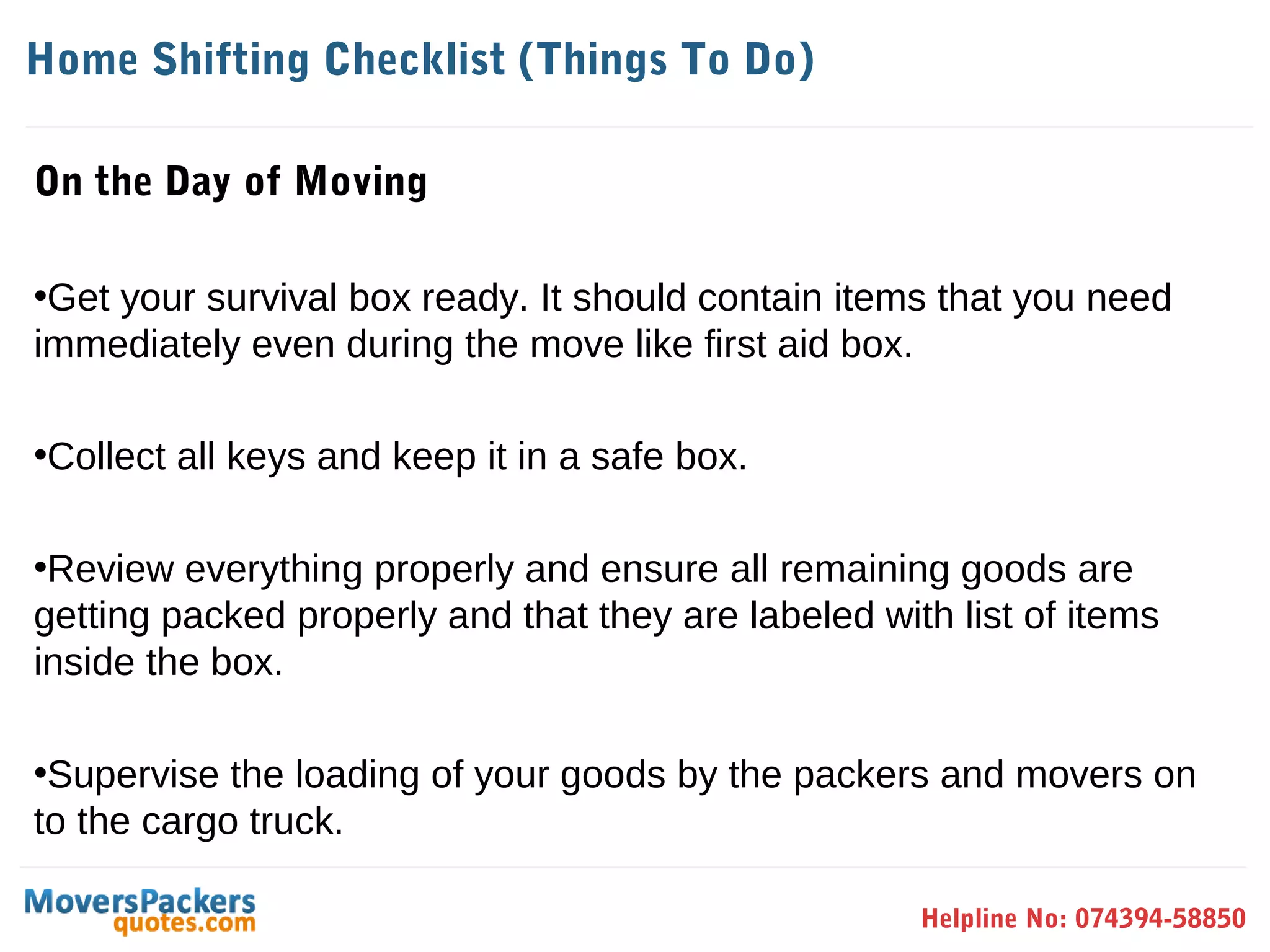 Home Shifting Checklist | PPS