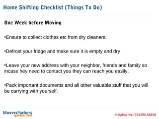 Home Shifting Checklist | PPT
