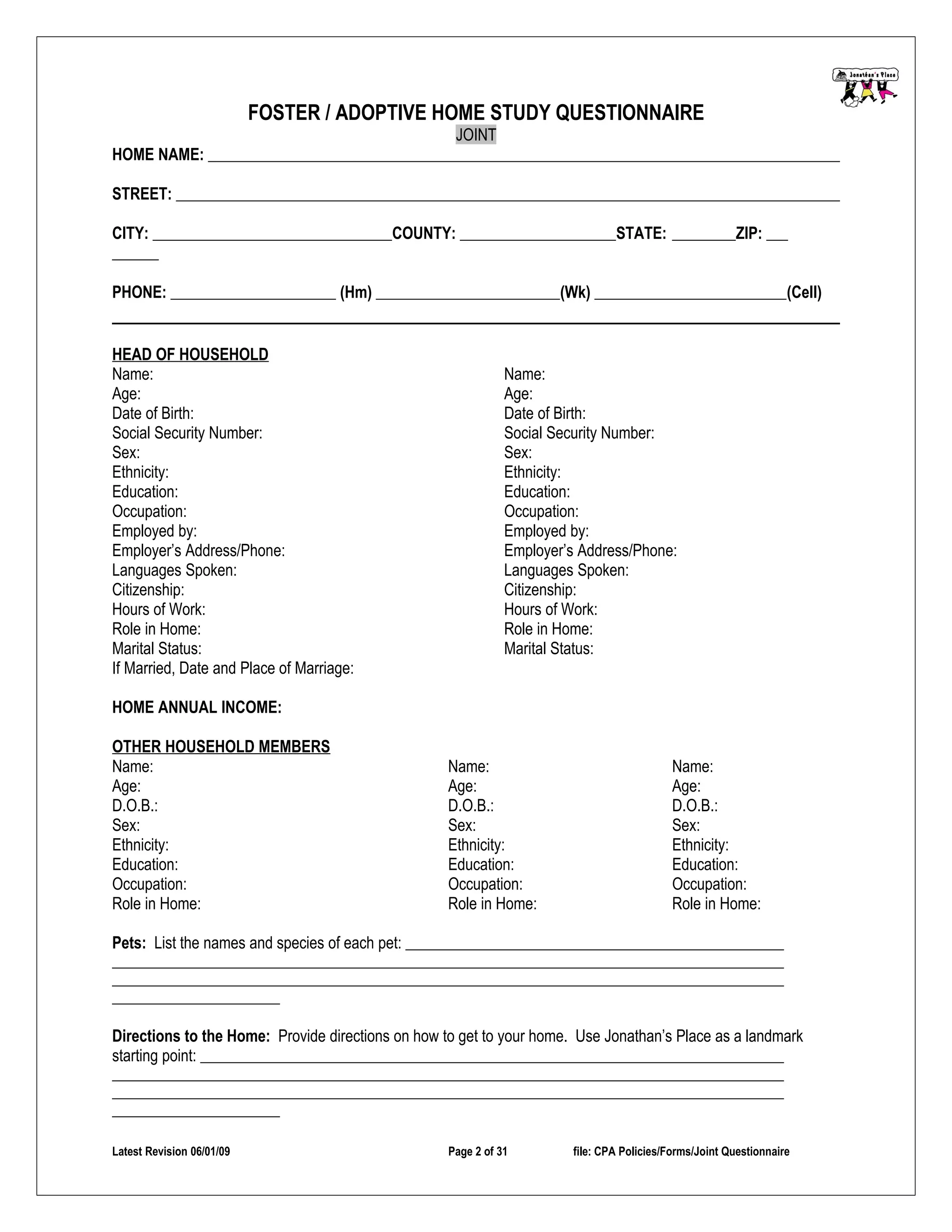 Home Study Questionnaire Joint | PDF