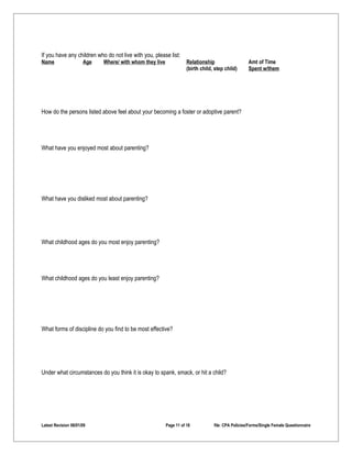 Home Study Questionnaire Single Female | PDF