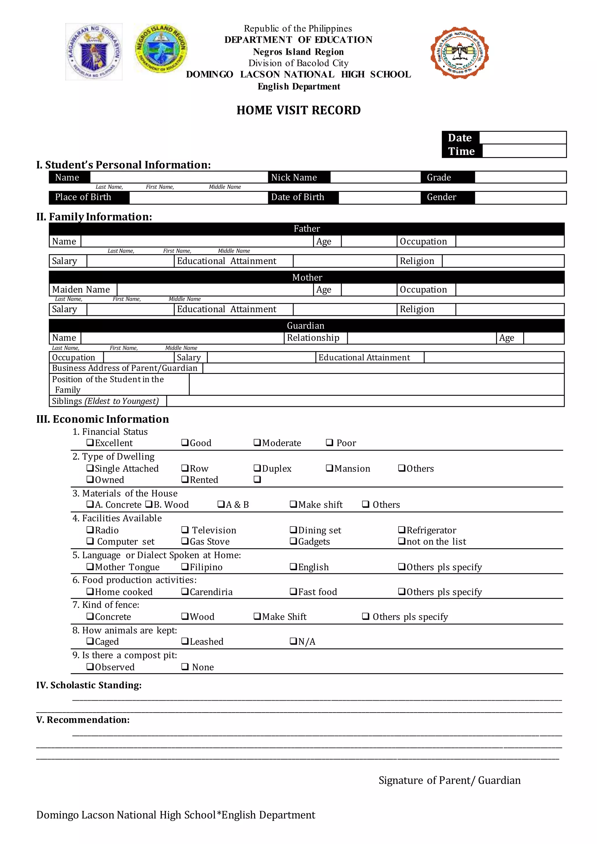 Home visit record | DOCX