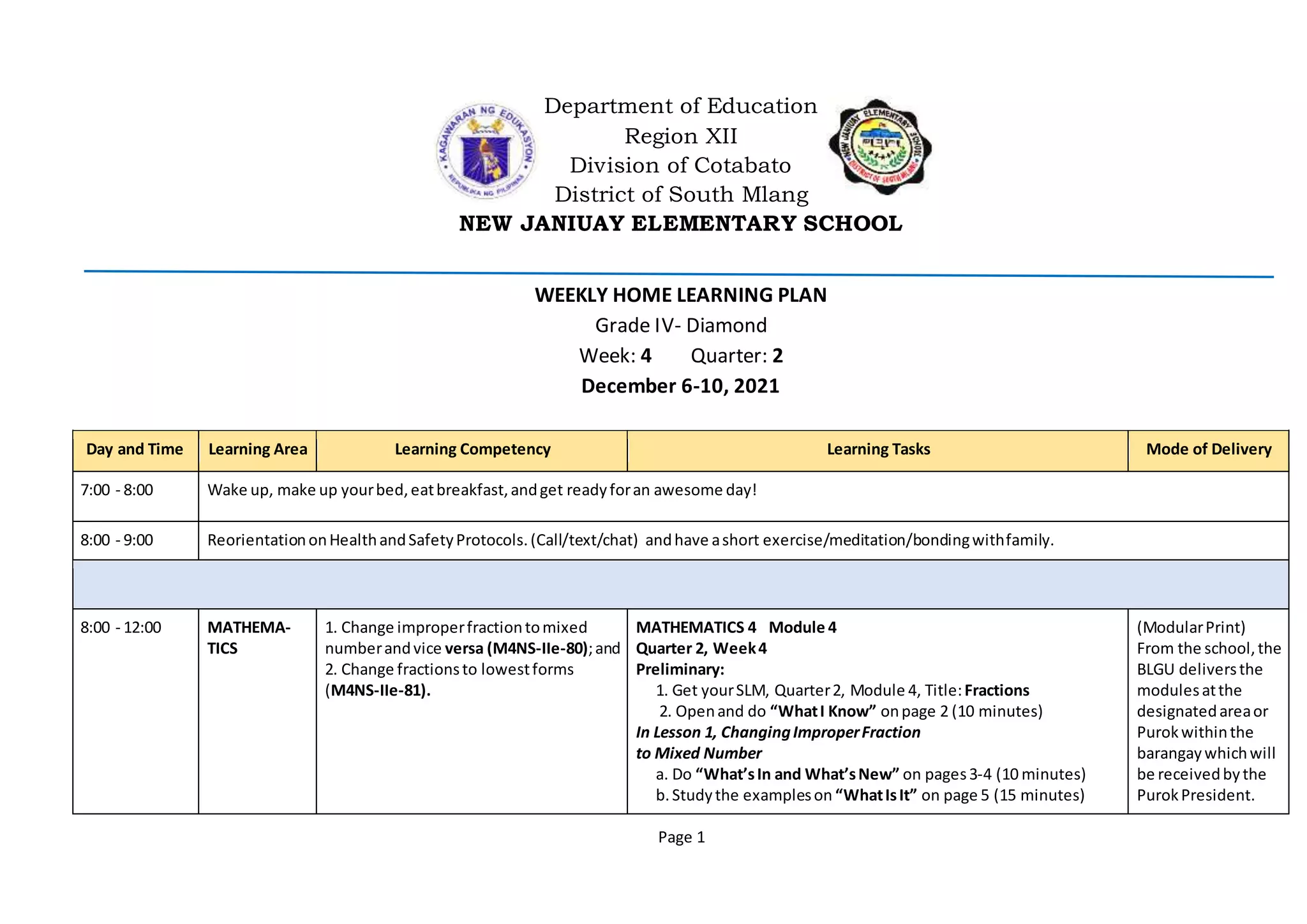 Home Weekly Plan Week 4 q2 njes Math4.docx