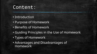 Comprehensive Guide to Homework: Purpose, Benefits, and Types | PPTX