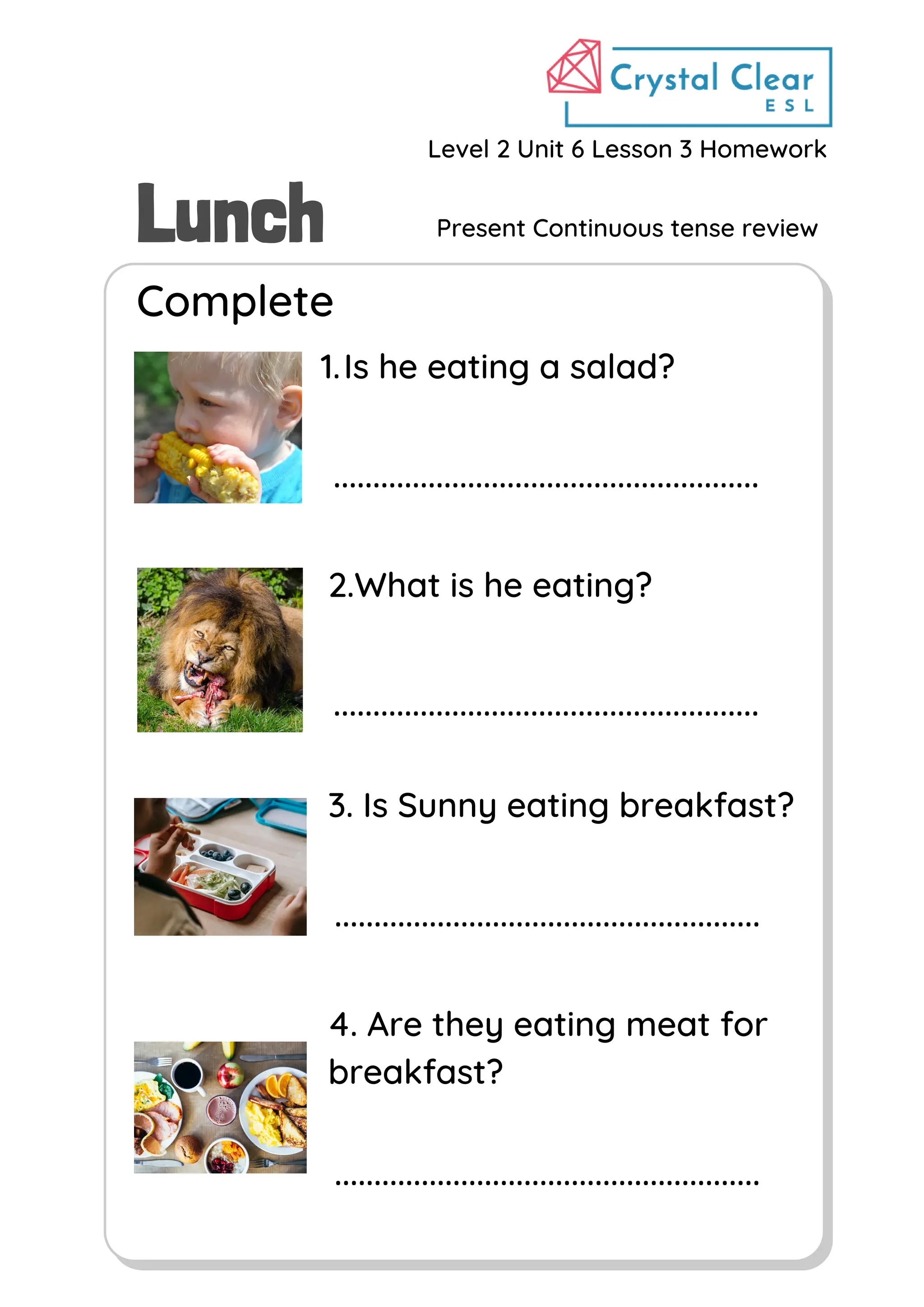 Chrystal Clear ESL learning homework L2 U6 | PDF