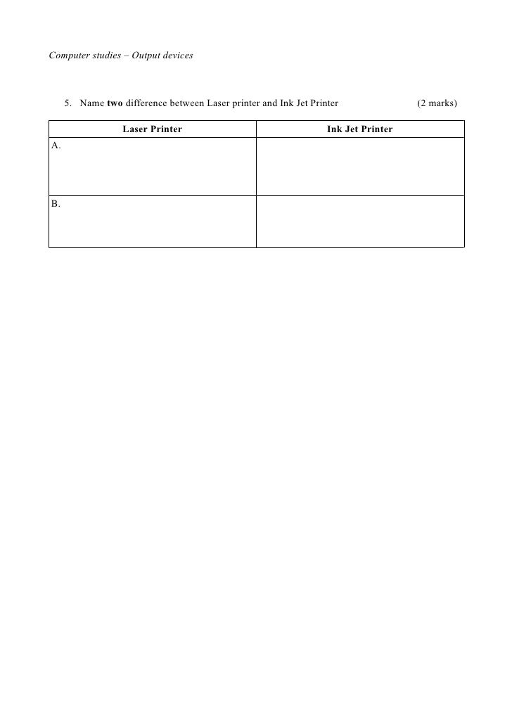 Output Devices Homework Worksheet