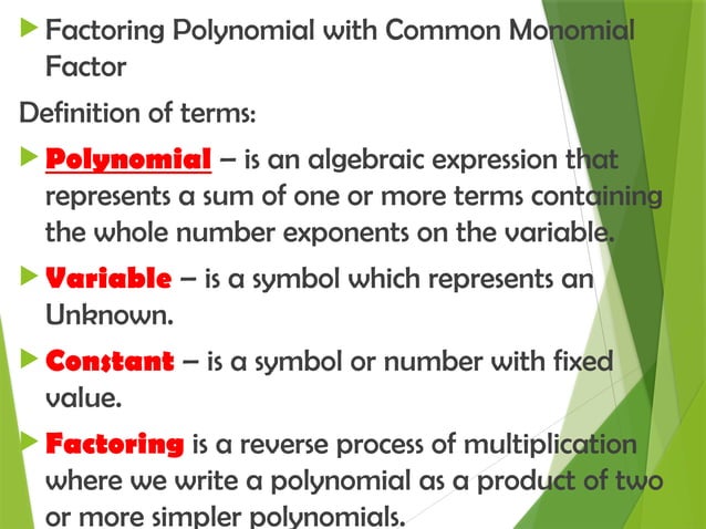 Factoring Polynomial With Common Monomial Factor Pptx Computing Technology And Computing