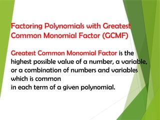 Factoring Polynomial With Common Monomial Factor | PPTX | Computing ...