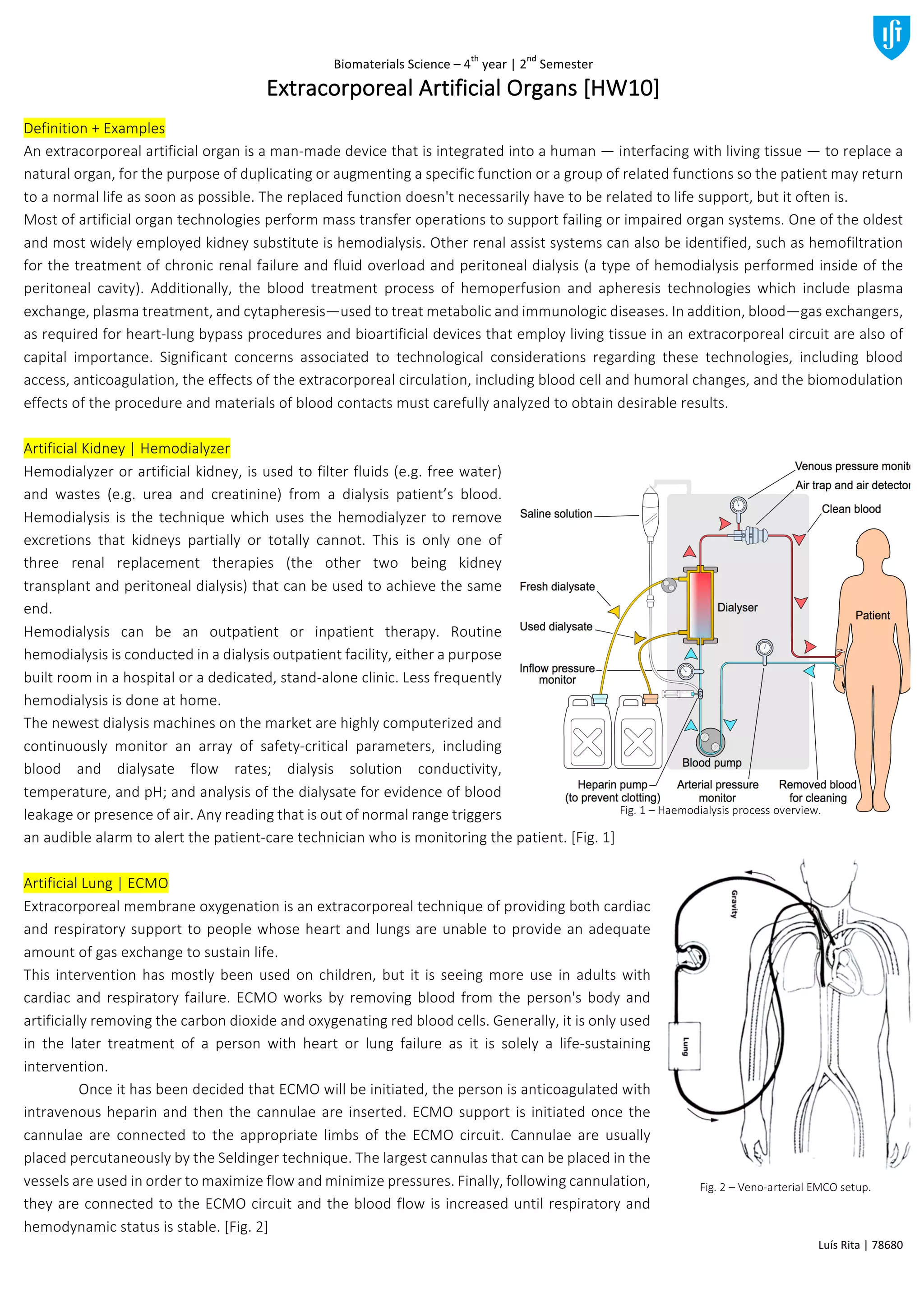 Extracorporeal Artificial Organs - Kidney & Lungs | PDF