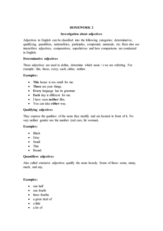 Homework 2 investigation about adjectives | PDF