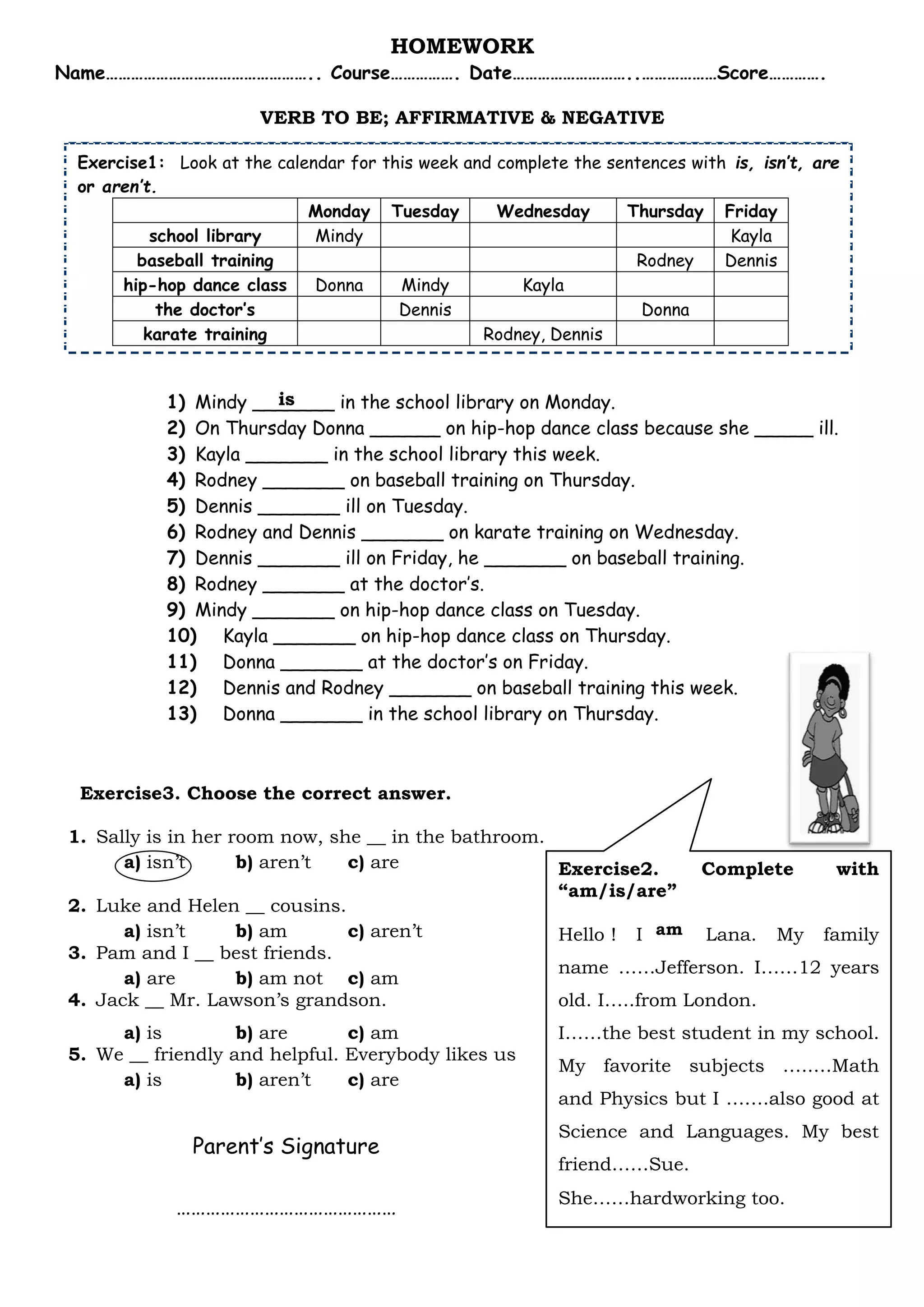 Homework affirmative and negative VERB TO BE | PDF
