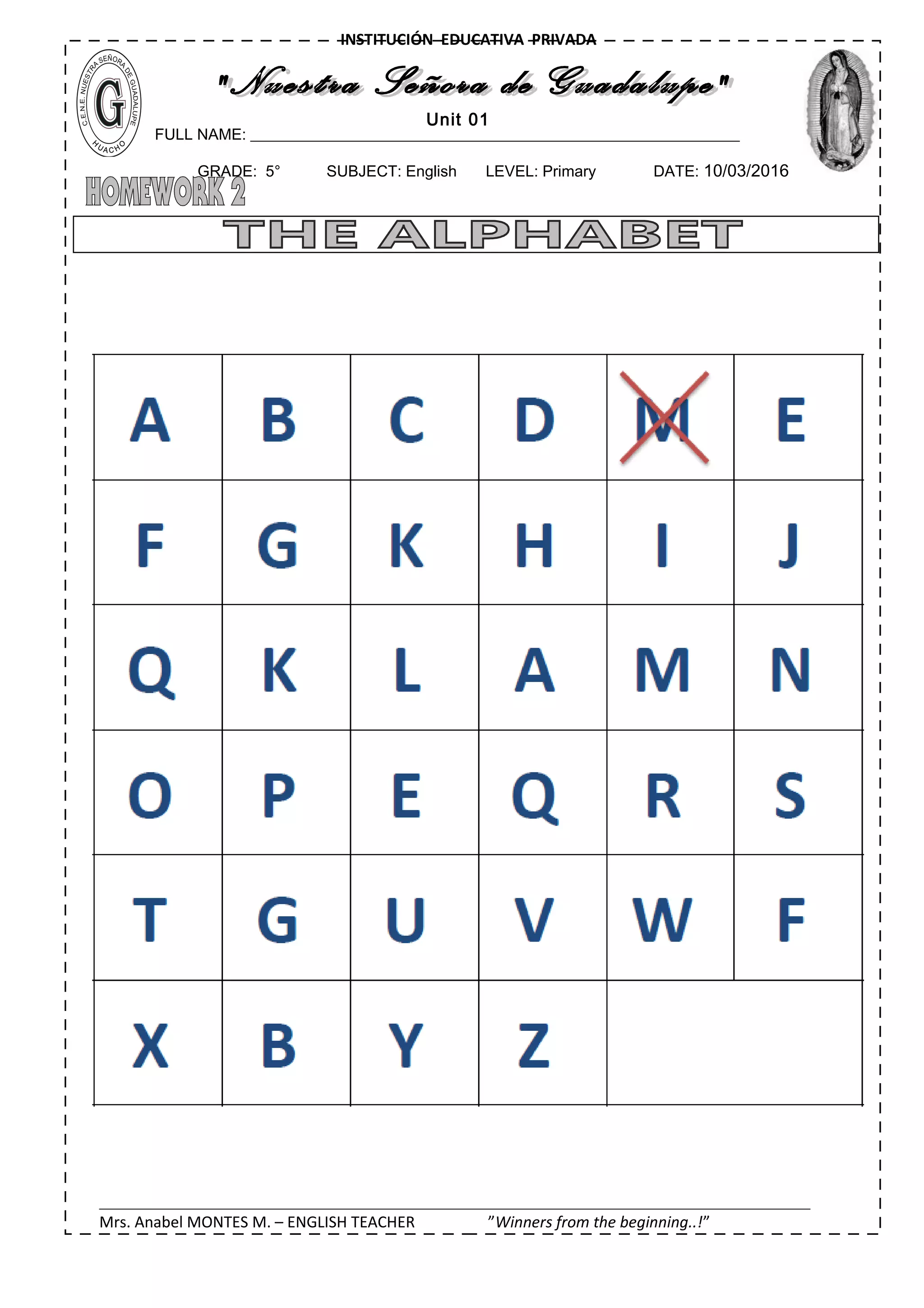 Homework alphabet 5to | DOC | Homework and Study | Education
