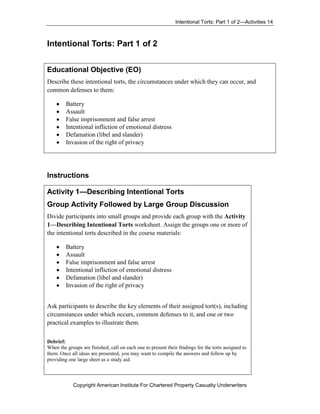 Homework assignment torts | DOCX