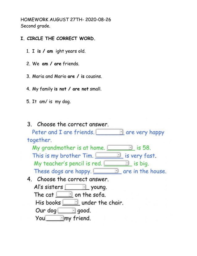 HOMEWORK IDEAS SECOND GRADE: circle the correct word | PDF