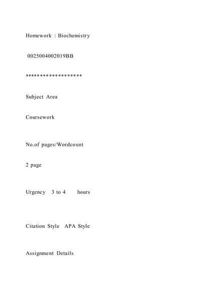 Homework Biochemistry 0025004002019BB | DOCX