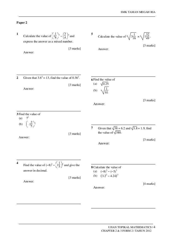 Mathematics Form 2 Kssm Exercise Mathematics Form 2 Kssm Exercise