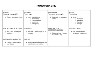 Homework grid | DOC