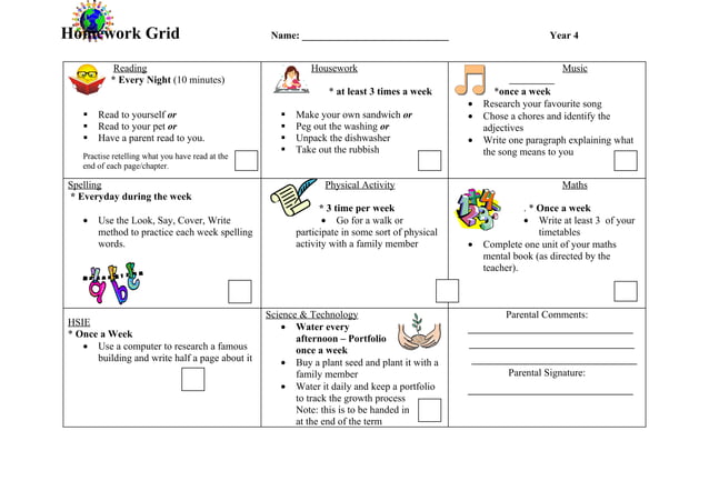 Homework grid | DOC