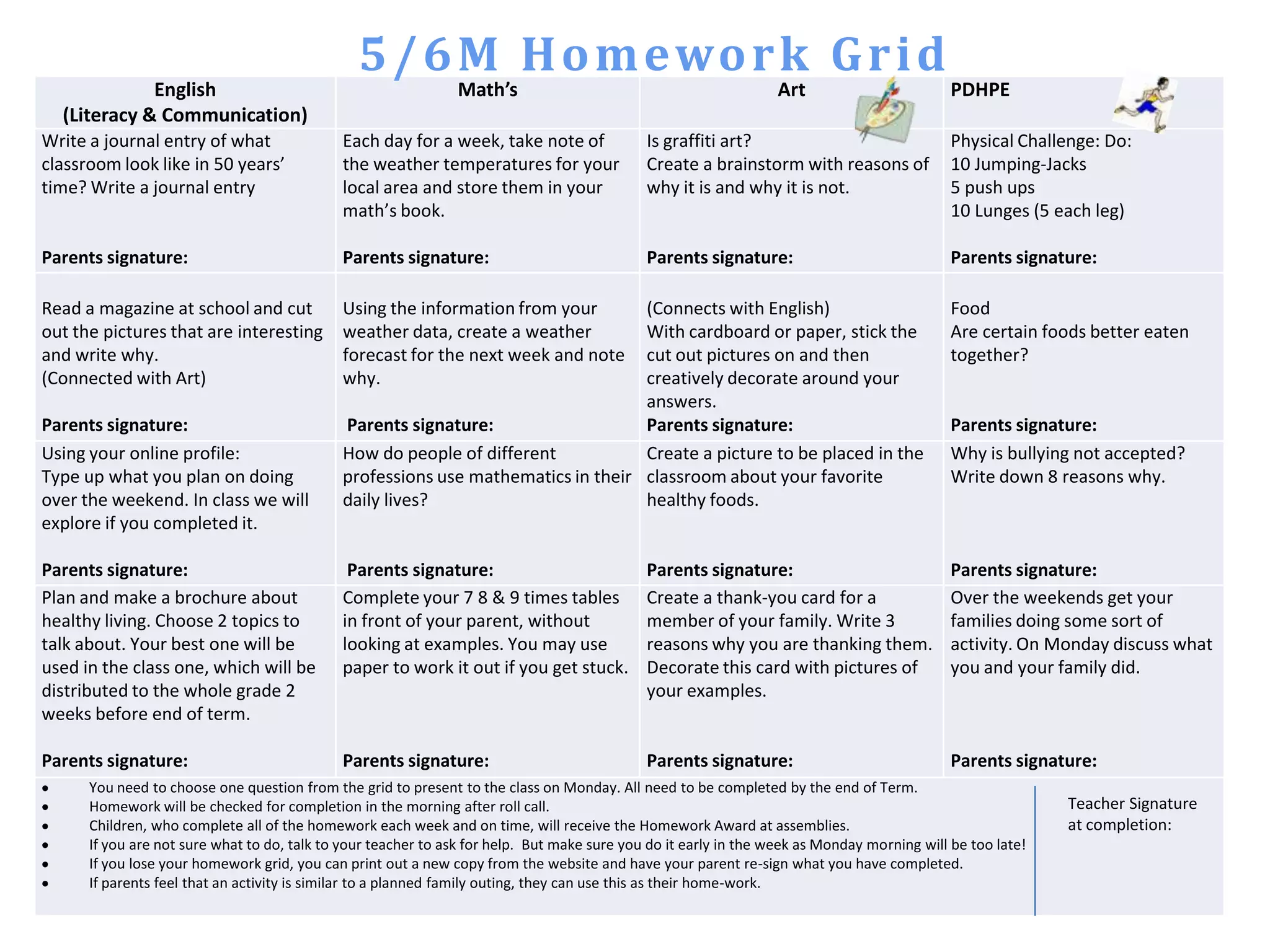 Homework grid completed | PPTX