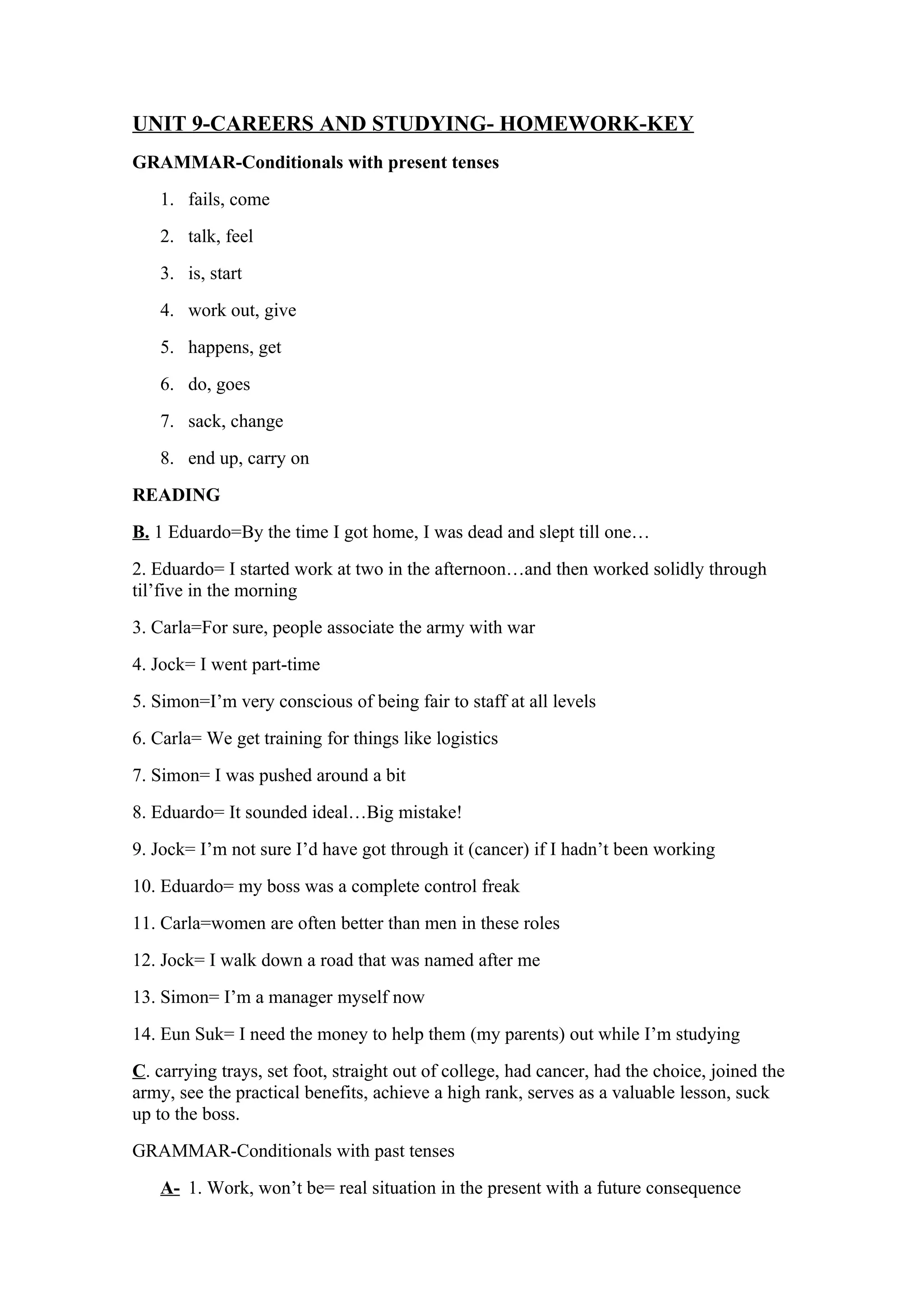 Homework key unit 9 | DOC