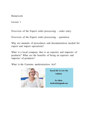 Homework Lesson 1Overview of the Export order processing – | DOCX