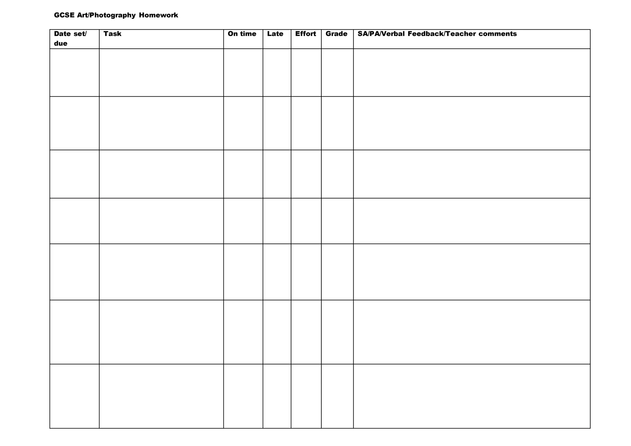 Homework Log GCSE | PPT