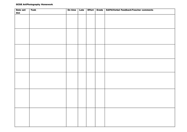 Homework Log GCSE | DOCX
