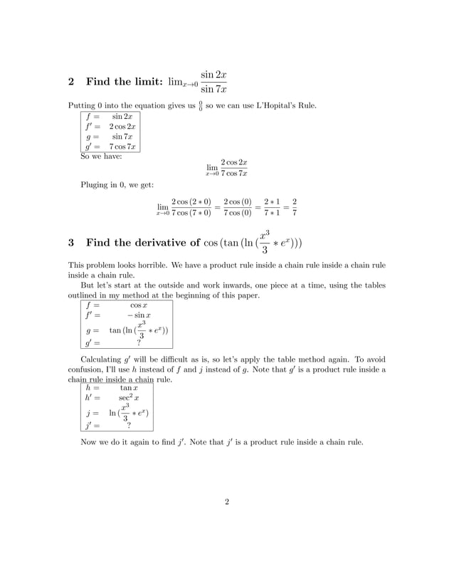 The Table Method for Derivatives | PDF