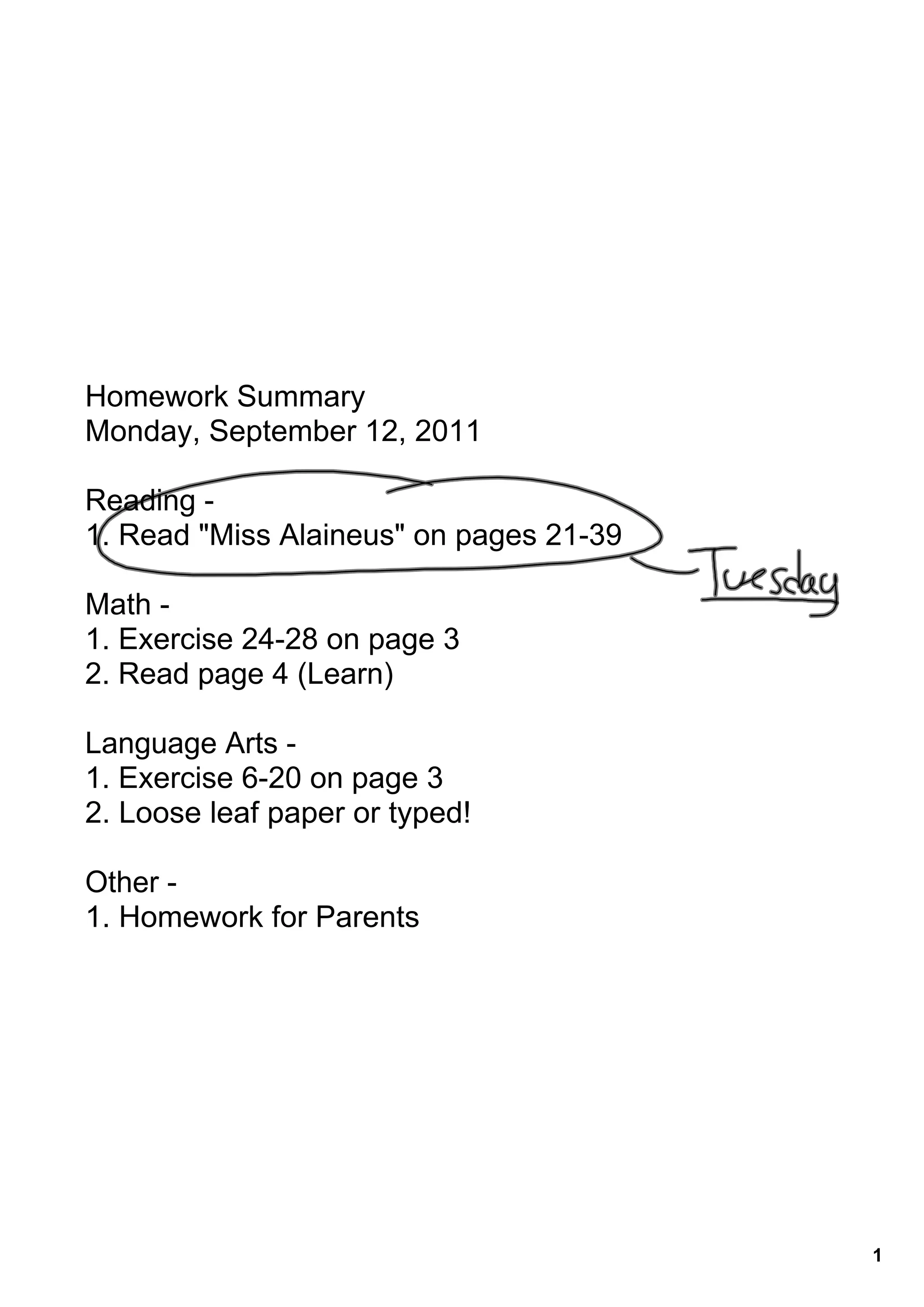 Homework summary for 9 12-11 | PDF