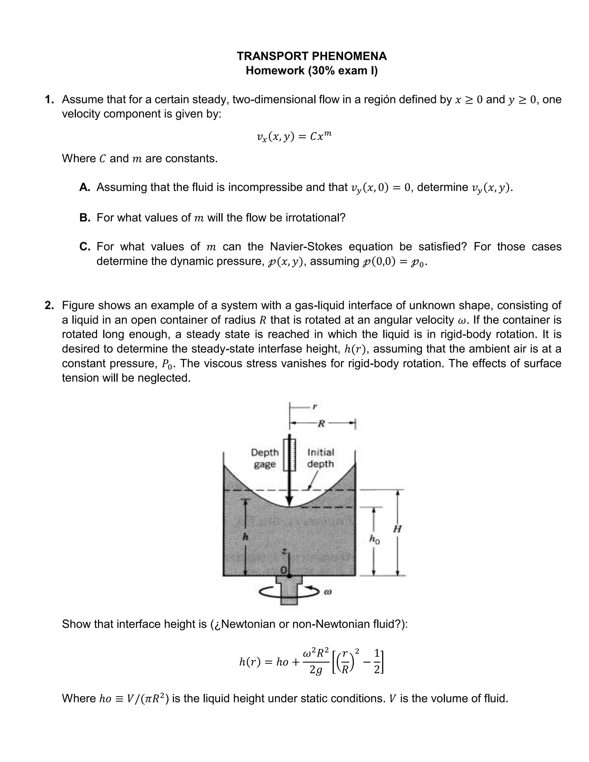 Homework transport phenomena | PDF
